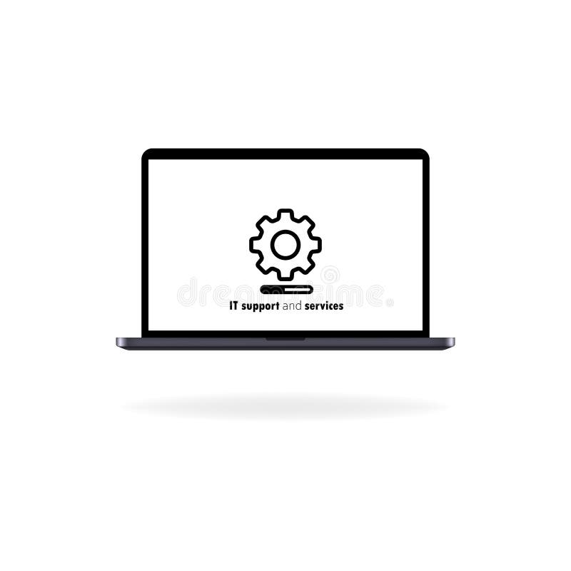 It Support and Service. Laptop and Gears Icon. Servicing Illustration ...