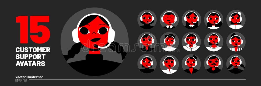Support Service Operators Avatars in Circle Frames Stock Vector ...