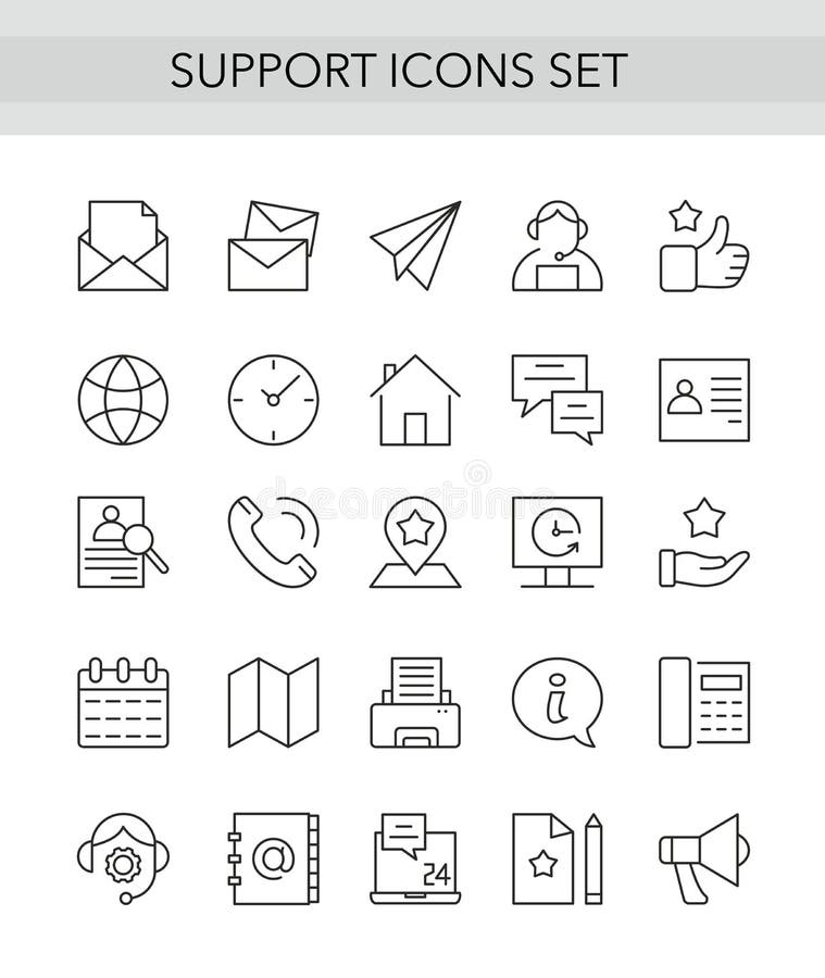 Support Service Thin Line Icons Set, Outline Vector Illustration ...