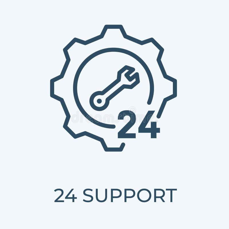 24 Support Sign with Gear Editable Stroke Thin Vector Line Icon Stock ...