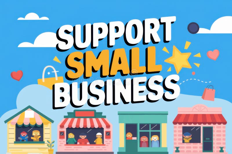 Support Small Business Banner with Illustrations of Local Shops and ... Support Small Business Banner with Illustrations of Local Shops and ...