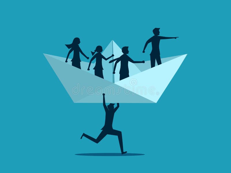 Support for Success. Businessman Manager Lifting Paper Boat with Team ...