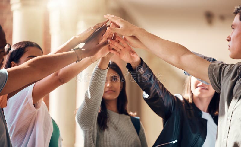 Support, Team Building and Hands of Students at College with ...