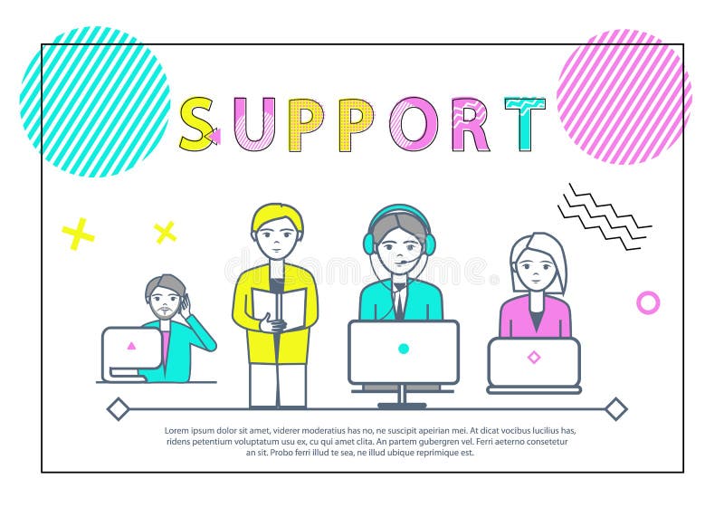Support Team of People with Laptops Poster Vector Stock Vector ...