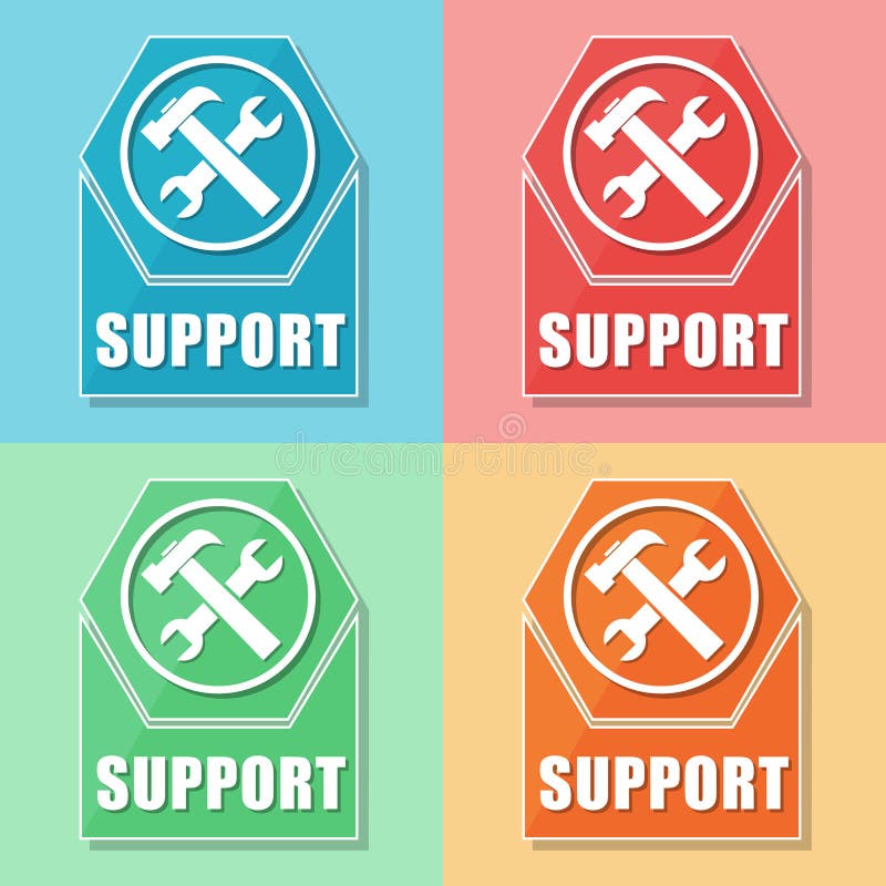 Support with Tools Sign, Four Colors Web Icons Stock Illustration ...