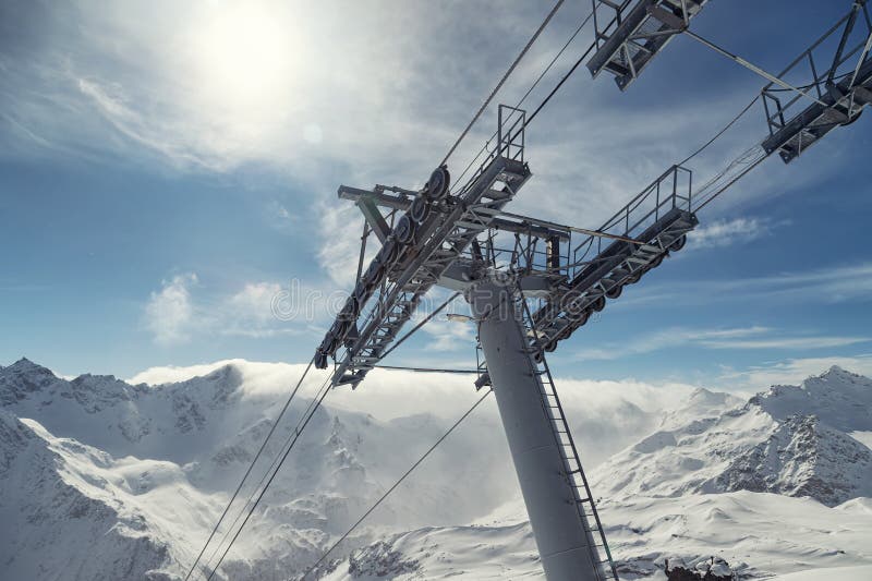 Support Tower of a Modern Cable Car with Many Rollers and Wheels Stock ...