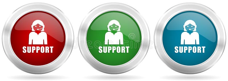 Support Vector Icon Set. Red, Blue and Green Silver Metallic Web ...