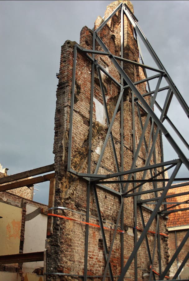 Supported Wall on Old Building Stock Photo - Image of tall, urban: 3433152