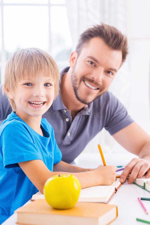 Supporting Son in His Studying. Stock Image - Image of achievement ...