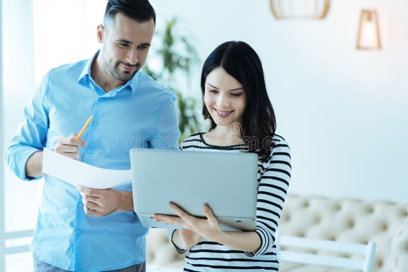 Supportive Employees Discussing Project at Work Stock Photo - Image of ...