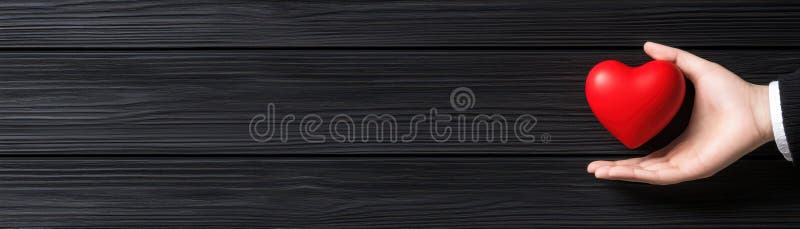 A Supportive Hand Holds a Bright Red Heart Against Dark Wood ...