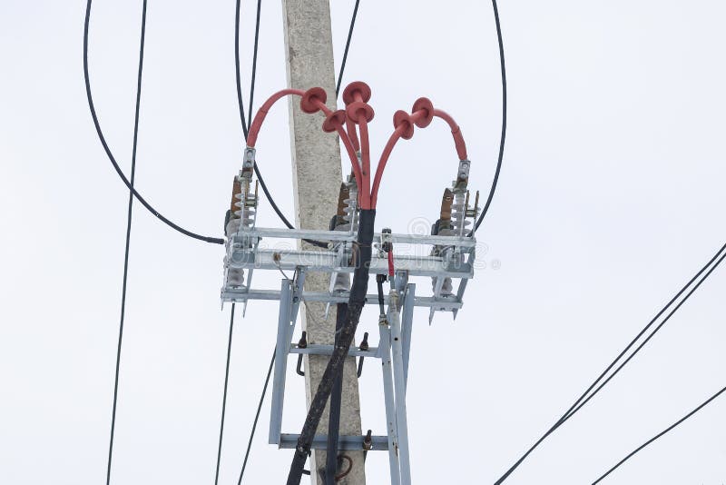 Supports of Power Lines. Power Lines and Posts. Detailed Close-up Stock ...