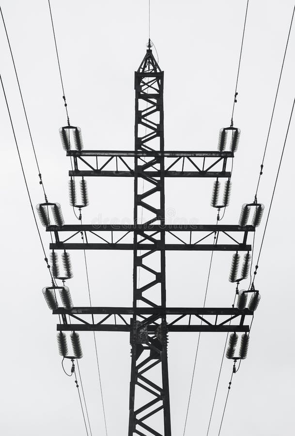 Supports of Power Lines. Power Lines and Posts. Detailed Close-up Stock ...