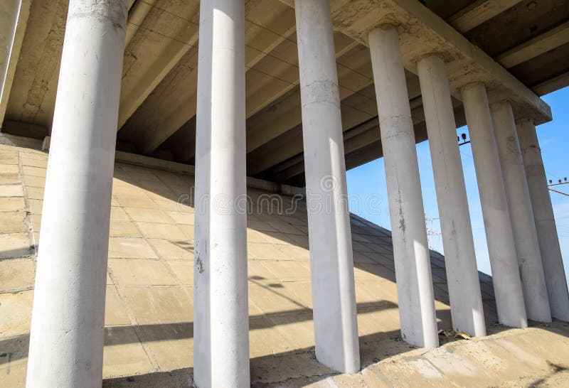 Supports of the Road Bridge View from Below Stock Image - Image of ...