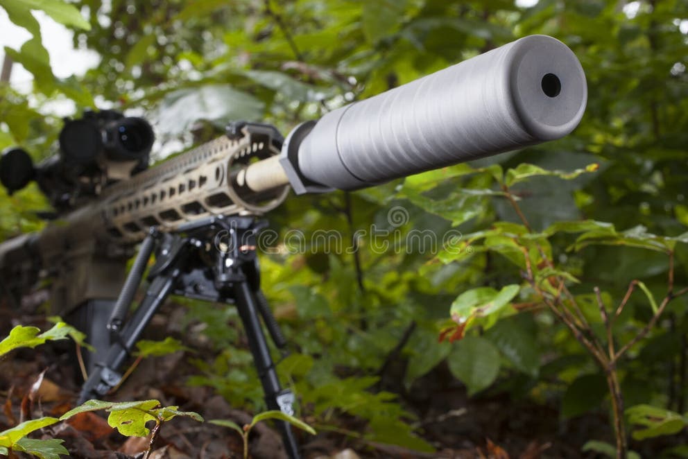 Suppressed rifle stock photo. Image of trees, black, green - 68133106