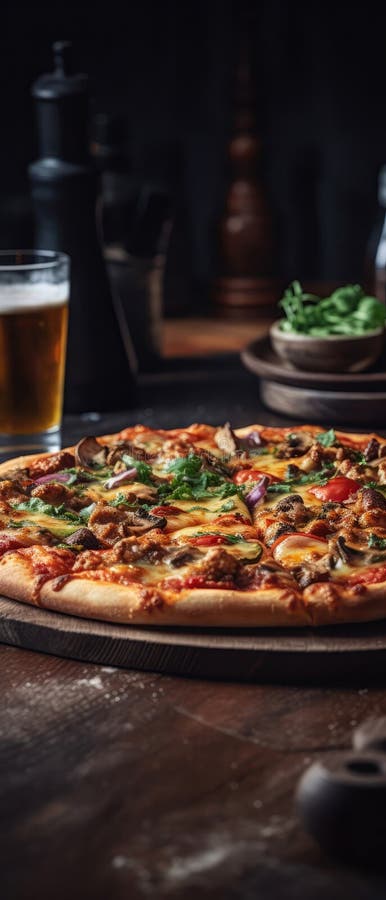 Supreme Pizza on Stone Rustic Pub Mobile Wallpeper Postcard. Generative ...