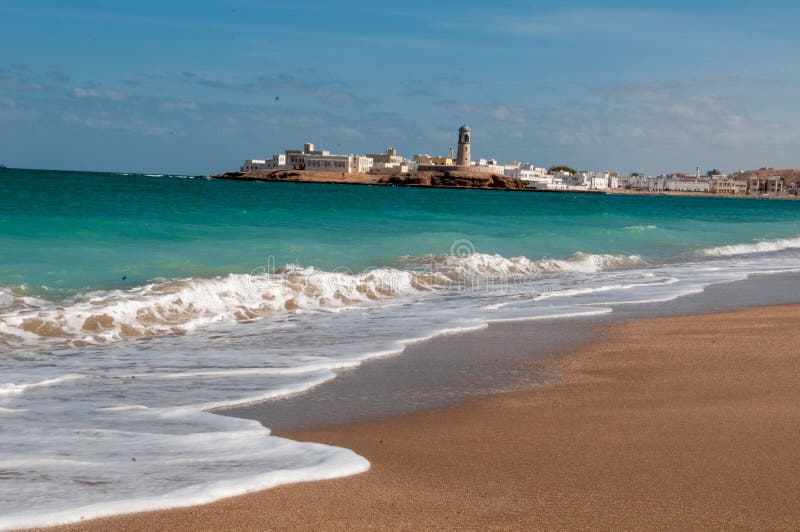 Sur Beach and the Light House in the Horizon, Oman Stock Photo - Image ...