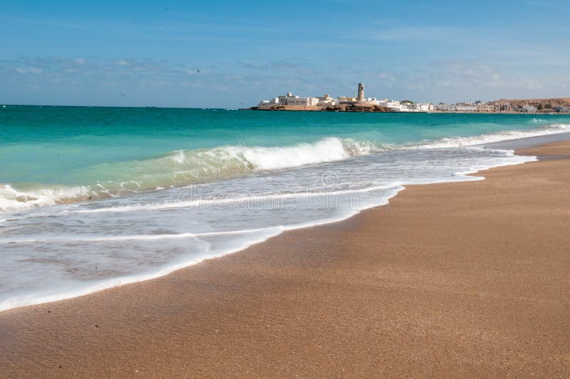 Sur Beach and the Light House in the Horizon, Oman Stock Photo - Image ...