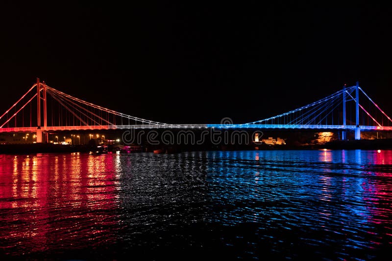Sur oman bridge night view stock image. Image of view - 291195841