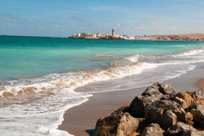 Sur Beach and the Light House in the Horizon, Oman Stock Image - Image ...