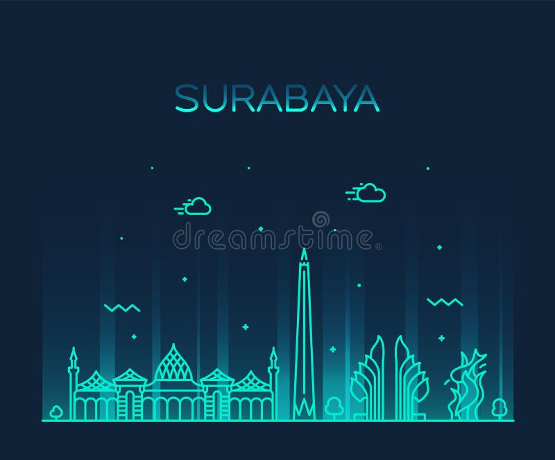 Surabaya Skyline East Java Indonesia Drawn Vector Stock Vector ...