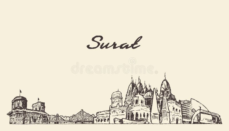 Surat Skyline, Gujarat, India, Drawn Vector Sketch Stock Vector ...
