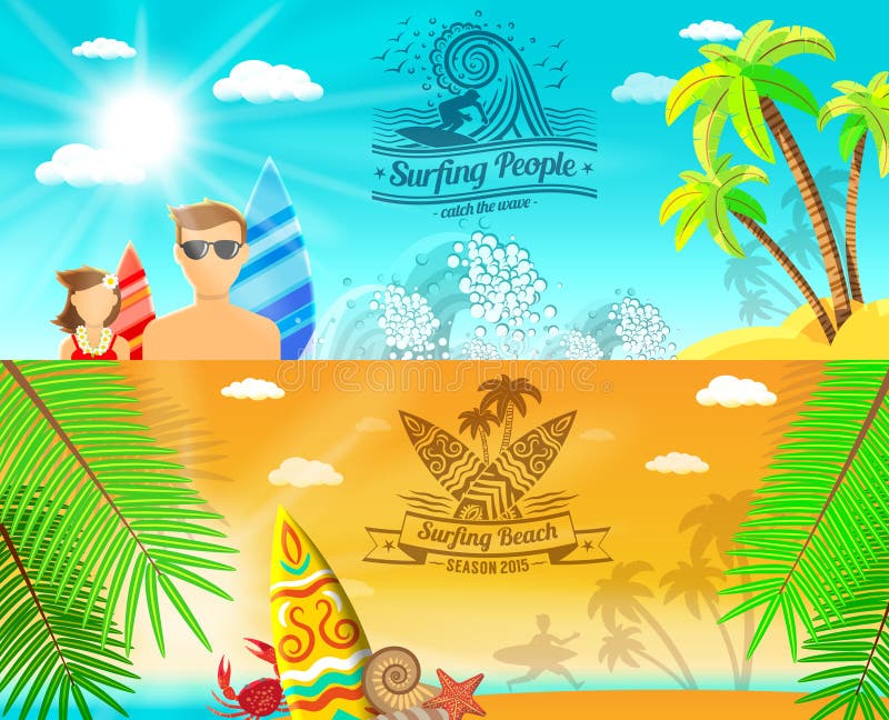 Surf Banner Horizontal stock vector. Illustration of board - 209541506
