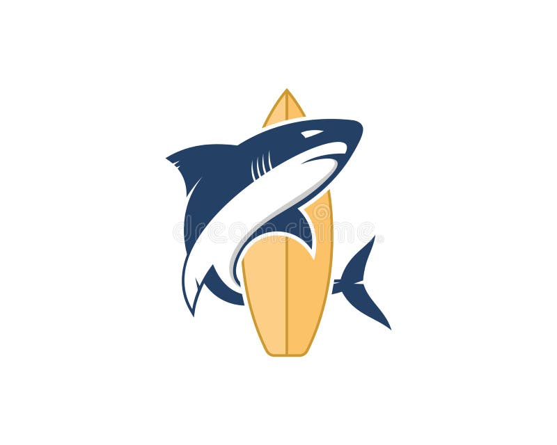Surf Board with Blue Shark Surrounding Stock Illustration ...