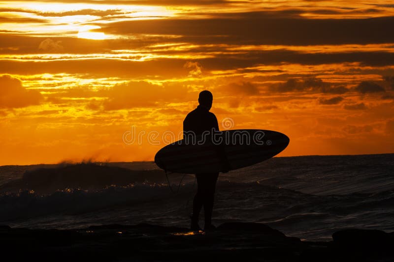 Surf Board Rider at Sunrise Stock Image - Image of nature, surfing ...