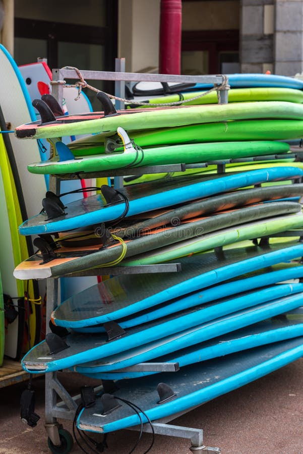 Surf boards in a stack stock image. Image of france - 117252703
