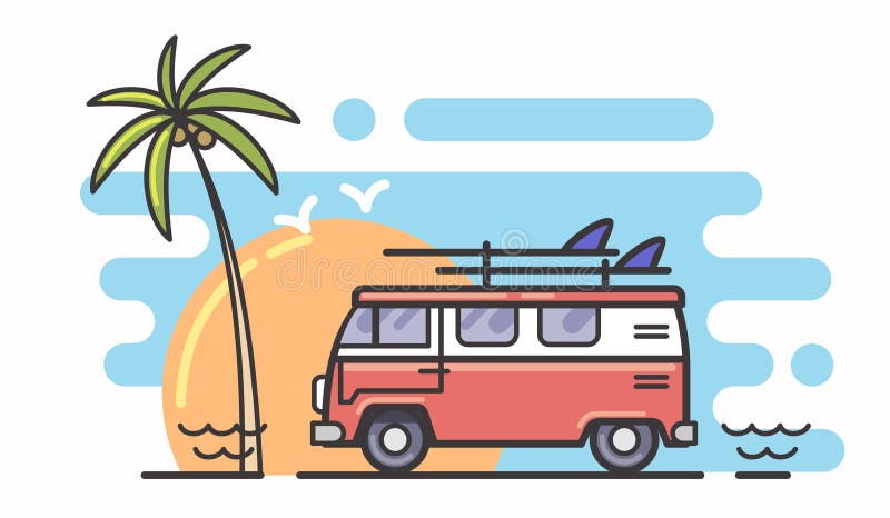 Surf and bus stock vector. Illustration of emblem, beach - 89504873