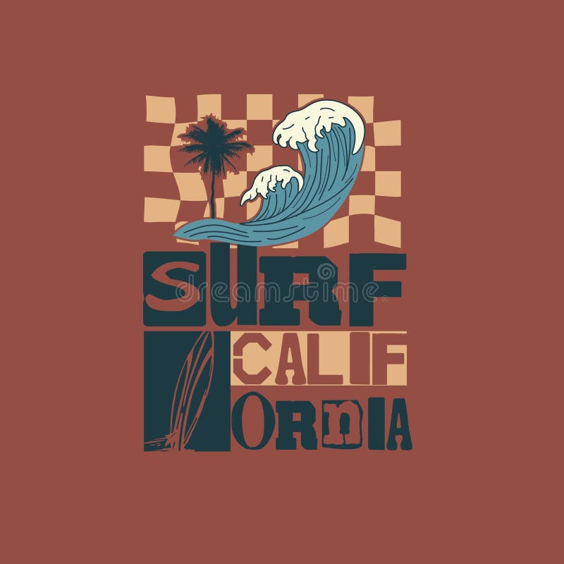Surf California Summer Beach Typography Waves Poster Design Stock ...