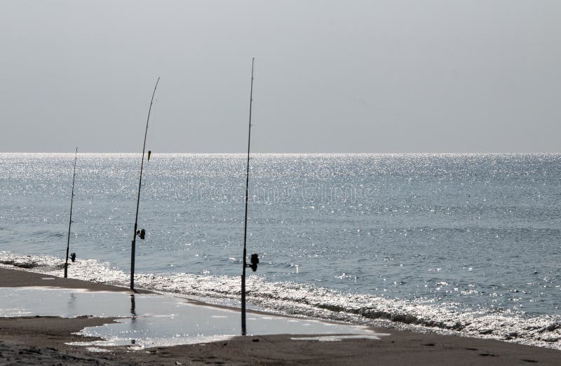 Surf Casting Gear stock image. Image of sand, rods, water - 278009767