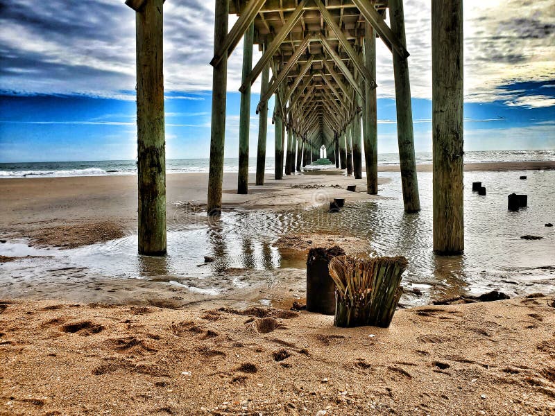 Surf City Pier Beach ocean stock image. Image of water - 227626885