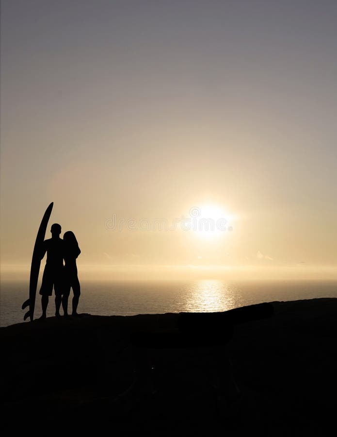 Surf couple at sunset stock photo. Image of surfing, active - 14869448
