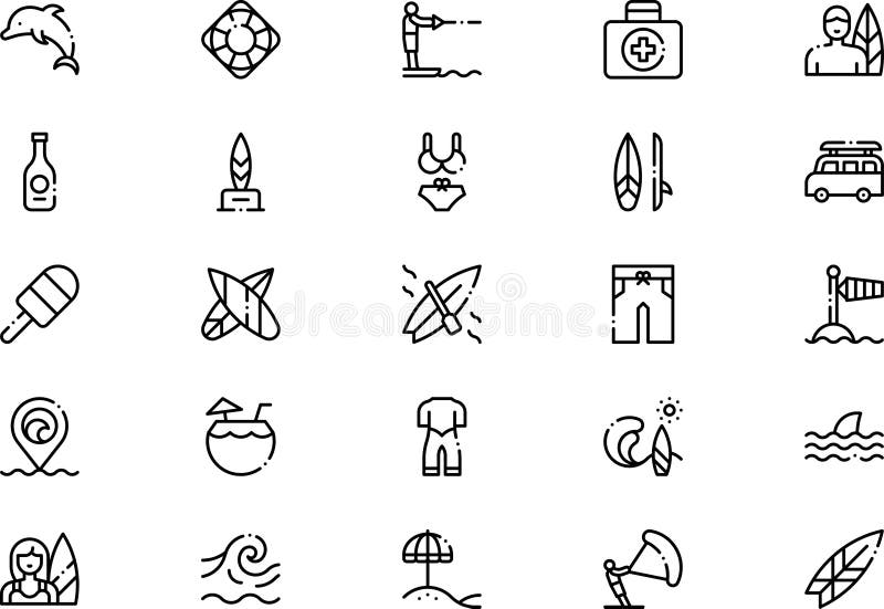 Surf Icons Collection is a Vector Illustration with Editable Stroke ...