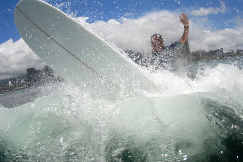 Surf Longboarder Off the Lip Stock Image - Image of wipeout, surf: 2910881