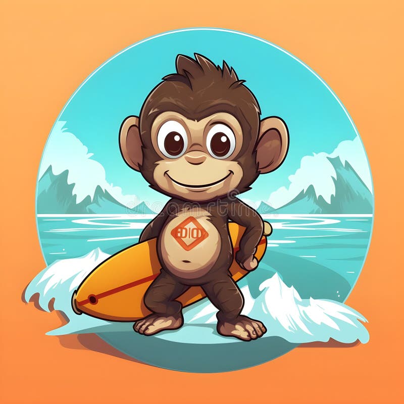 Surf Monkey Monkey Mascot, Surf, Cute, 2d, Vector, Flat Stock Illustration - Illustration of ...