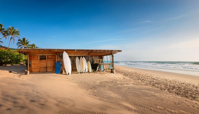 Surf Rental on a Sandy Beach Stock Illustration - Illustration of ...