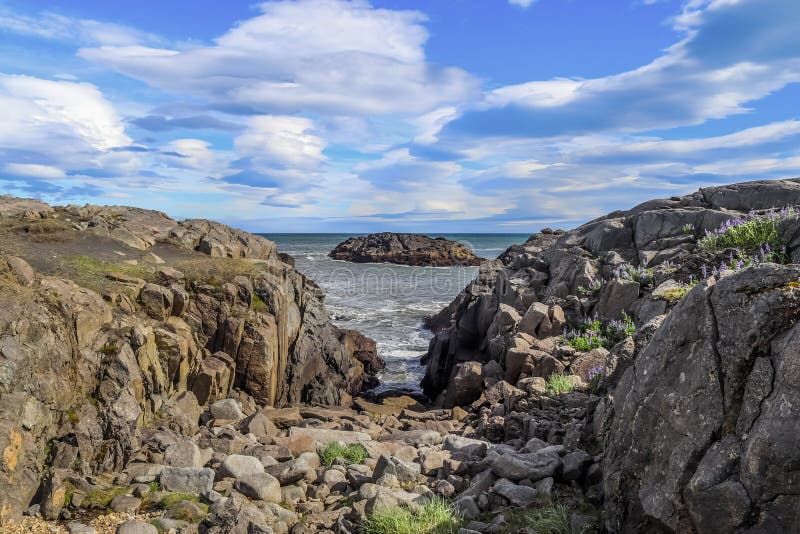 A Surf on a Rocky Beach with Black Sand in Iceland Stock Photo - Image ...