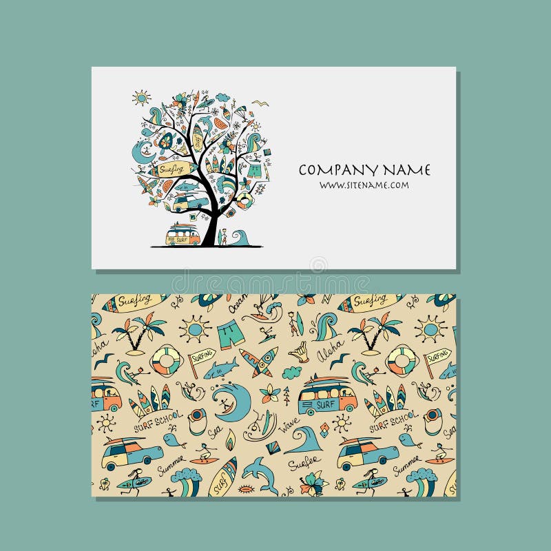 Surf Business Card Template Stock Vector - Illustration of icon ...