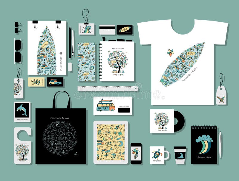 Surf School Design. Corporate Flat Mock-up Template Stock Vector ...