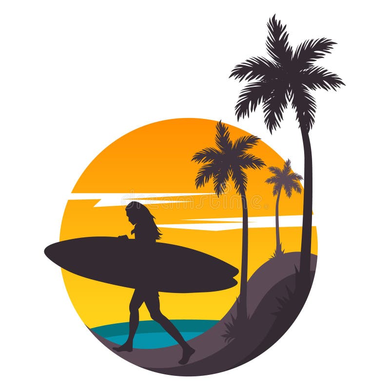 Surf and sunset in beach stock vector. Illustration of graphic - 300258362
