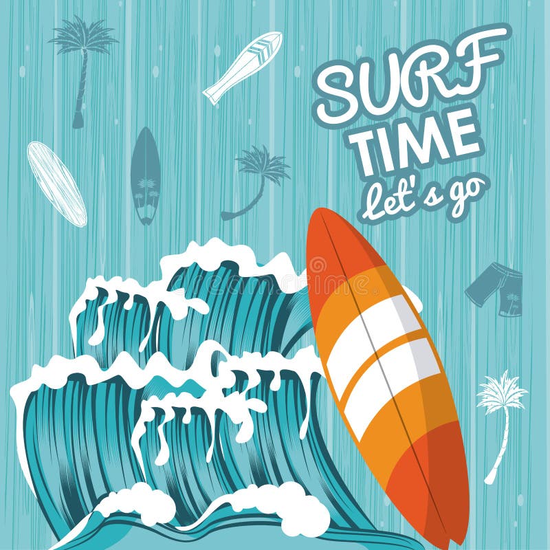Surf time card stock vector. Illustration of table, drawing - 141236895