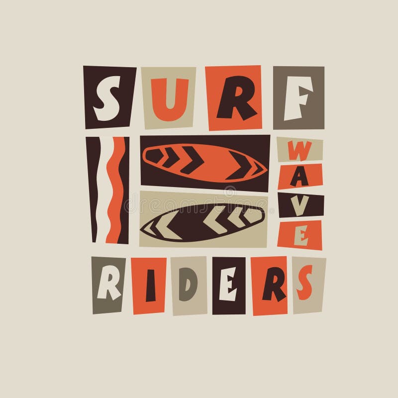 Surf Wave Riders Summer Beach Typography Stock Vector - Illustration of ...