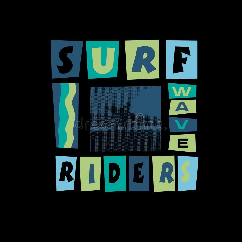 Surf Wave Riders Typography Ocean Graphic Poster Design Stock Vector ...