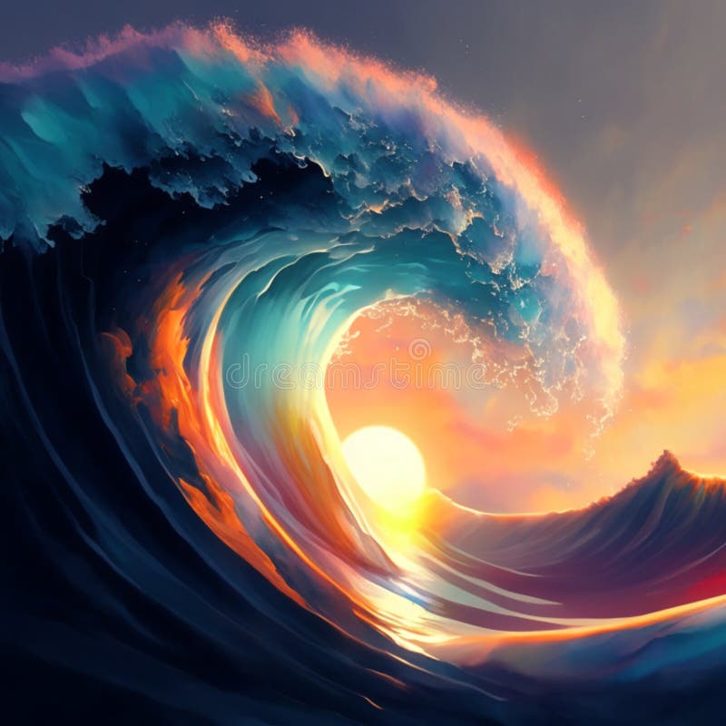 Surf Wave at Sunset. 3d Rendering Illustration. Computer Digital ...