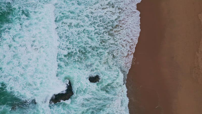 Surf Waves Create Foam Patterns at Sandy Beach Top View. Texture of ...