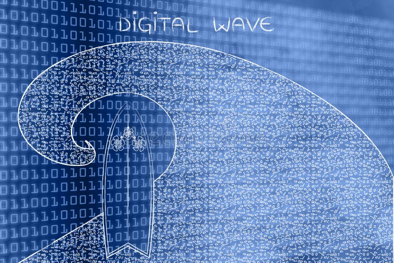 Surf the Web Digital Wave with Surfboard Stock Illustration ...