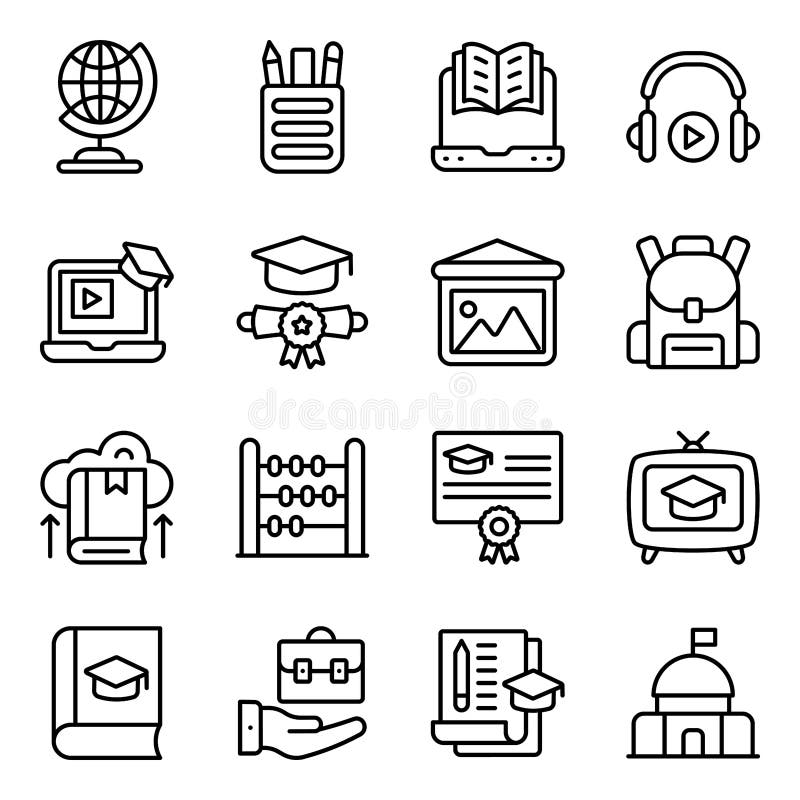 Pack of Knowledge Linear Icons Stock Vector - Illustration of globe ...